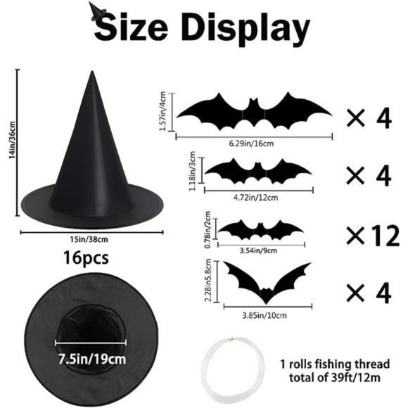 Holiday | 12pack Black Halloween Witch Hats With 3d Bats Wall Decor ...